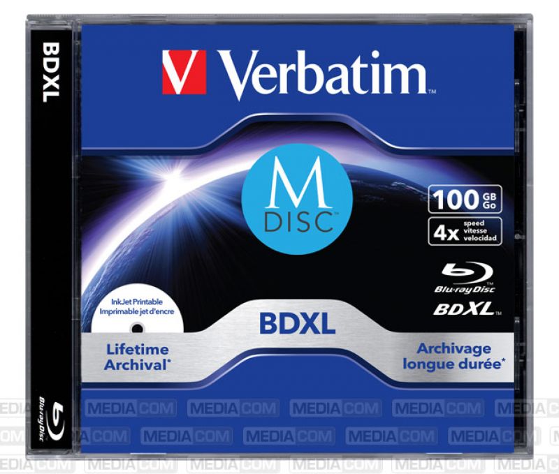 VERBATIM M-DISC BD-R XL 100GB/1-4x Jewelcase (1 Disc) Inkjet Full Size Printable Surface ...